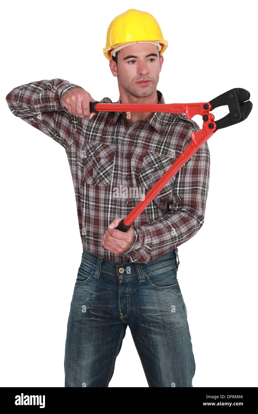 Man using bolt-cutters Stock Photo - Alamy