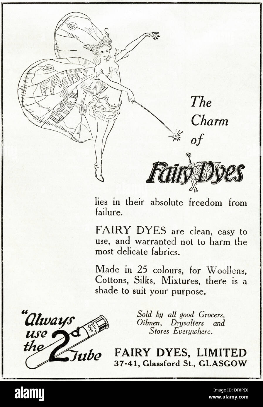 Original 1920s advertisement advertising FAIRY DYES fabric colouring ...
