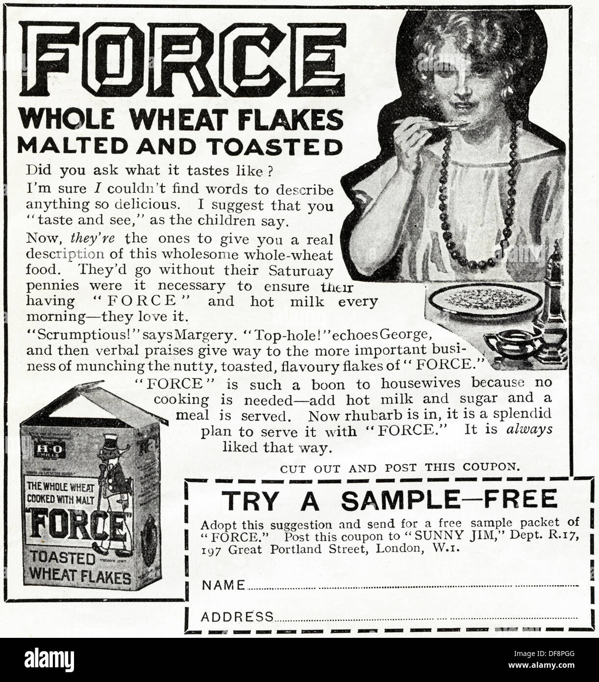 Original 1920s advertisement advertising FORCE breakfast cereal ...