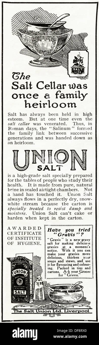 Original 1920s advertisement advertising UNION SALT, consumer magazine ...
