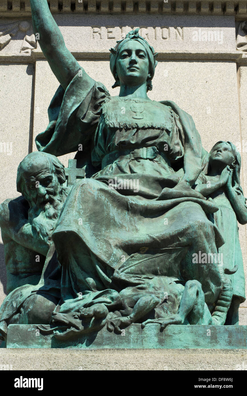 Bronze statue in the monument to Monseigneur Ignace Bourget in front of ...