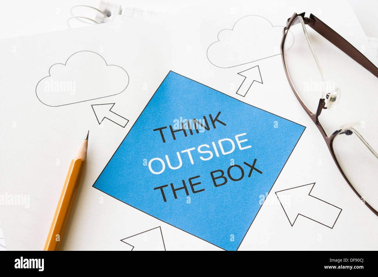 Think outside the box concept graph printed on white paper Stock Photo ...