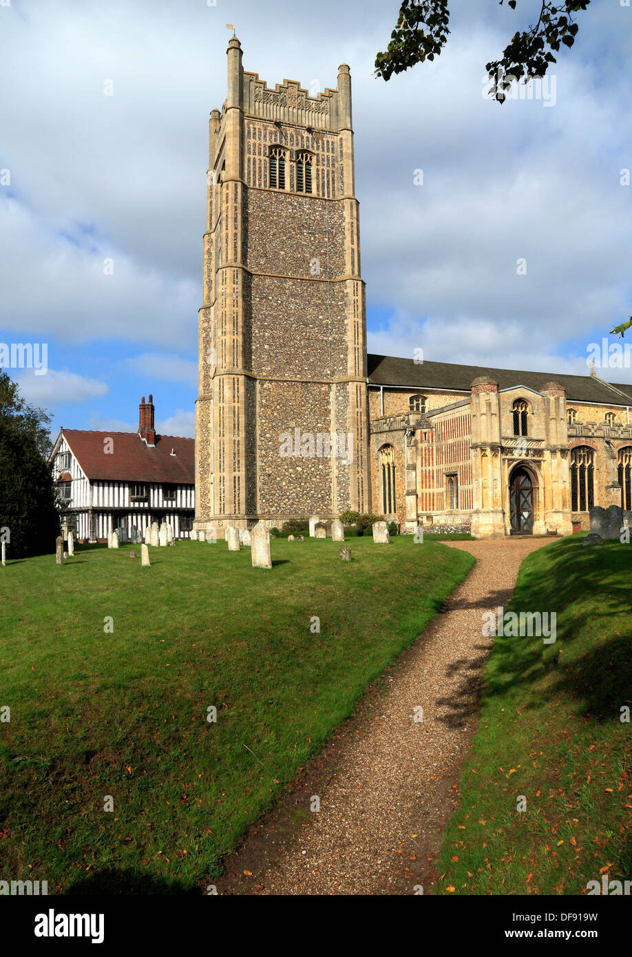 Eye, Suffolk, church and medieval Guildhall, 15th century west tower ...