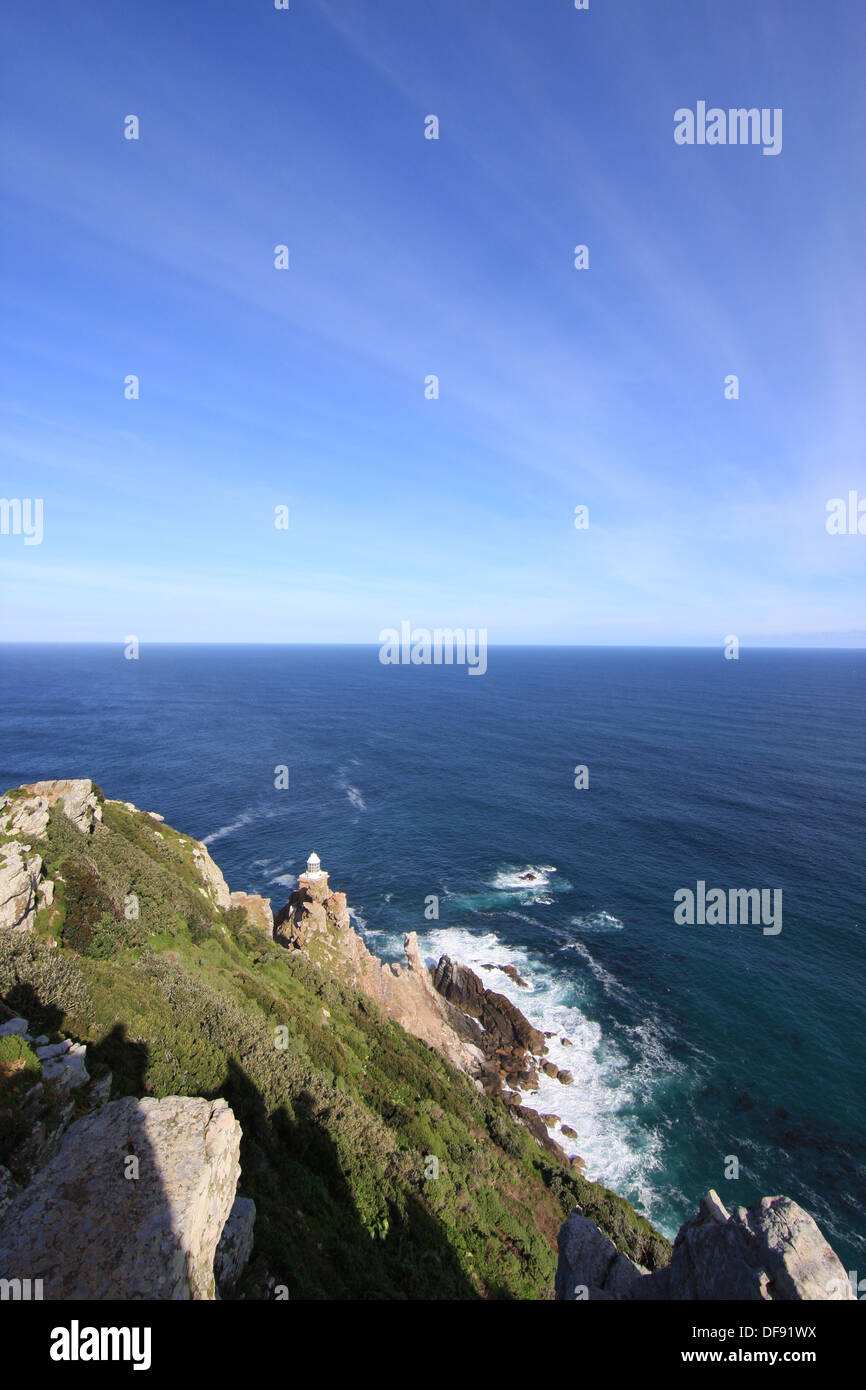 A view from Cape Point, South Africa, showing the lower new lighthouse ...