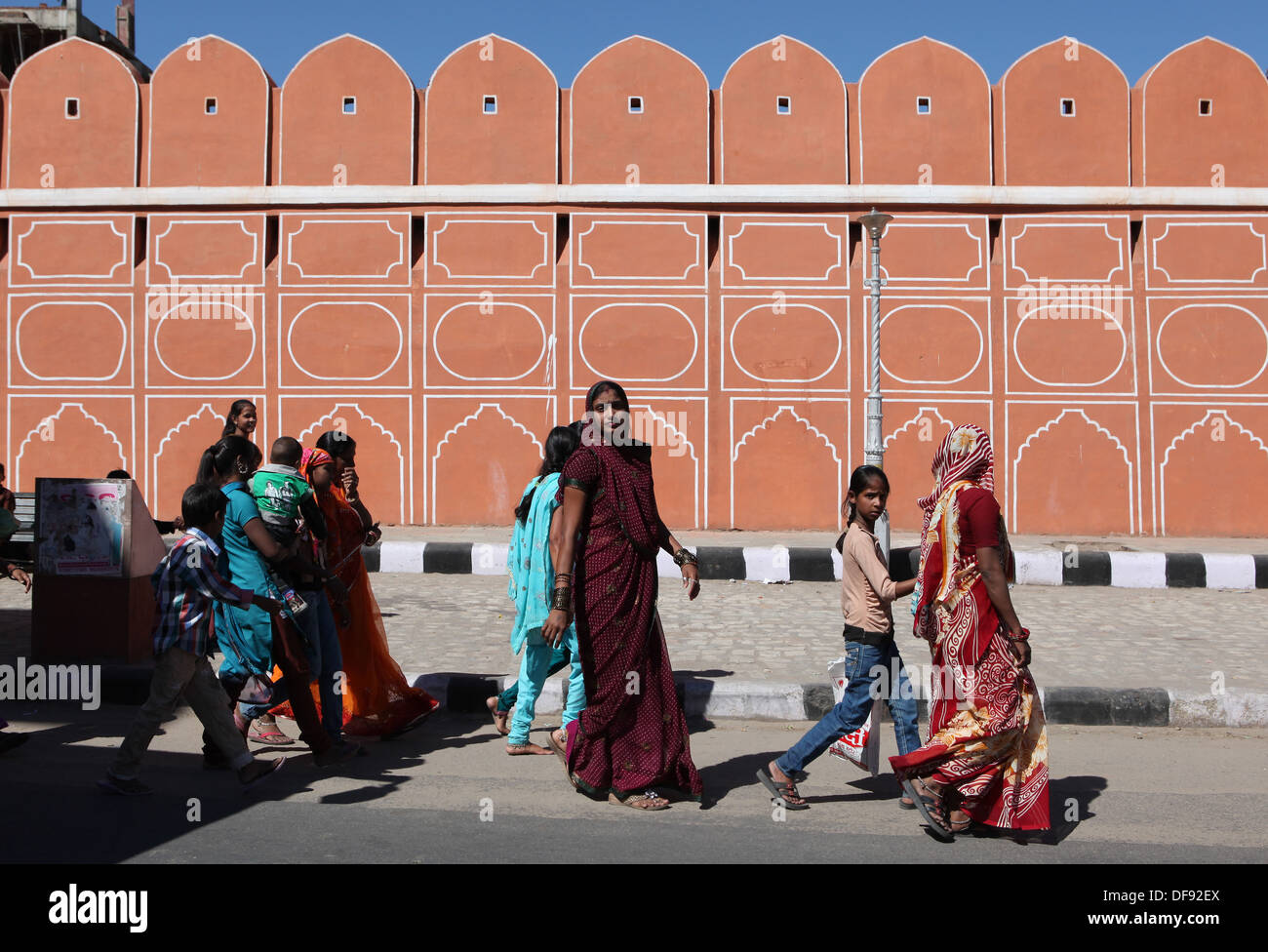 Group of female pilgrims walking along in Jaipur,Rajasthan,India Stock ...