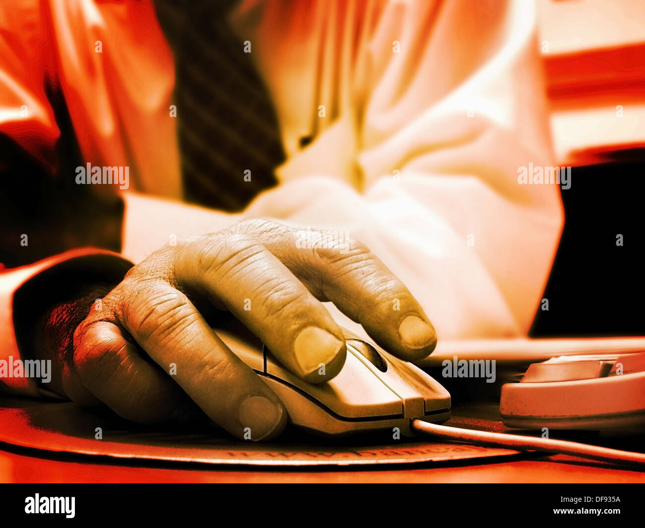 Details of the hand operating the computer mouse Stock Photo - Alamy