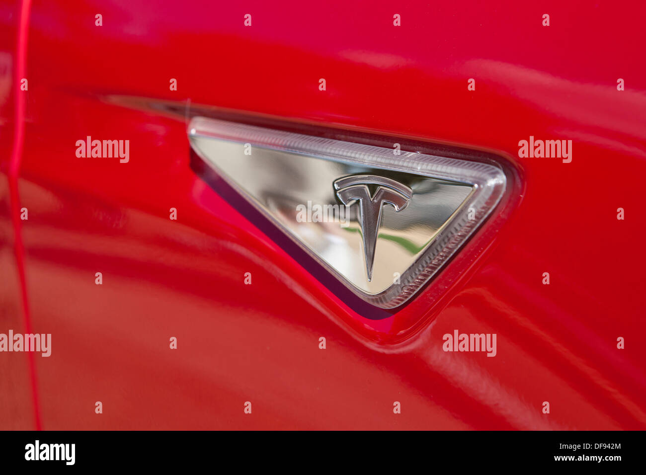 Tesla Model S electric car badge Stock Photo - Alamy