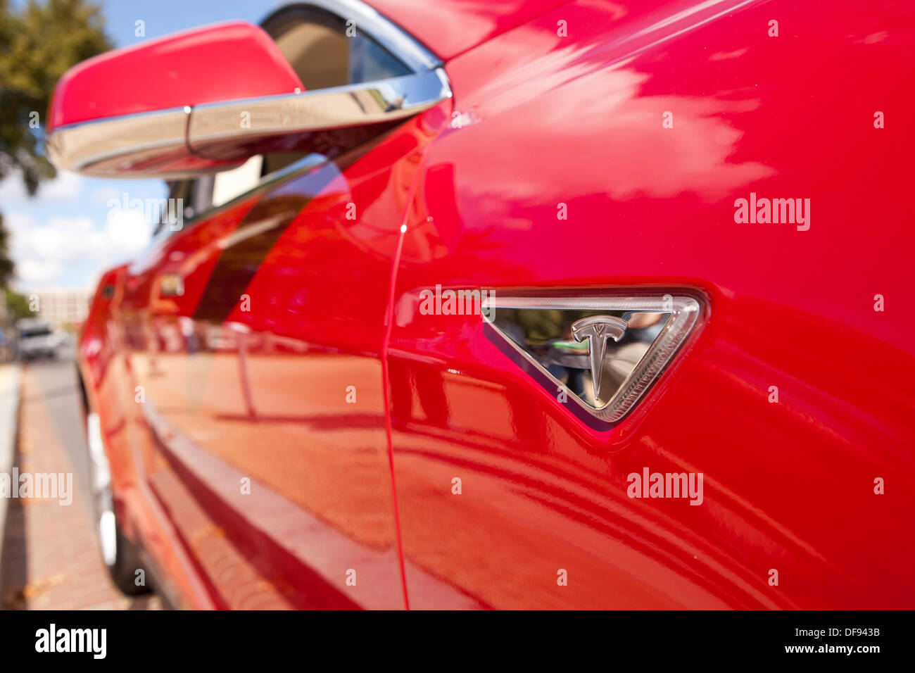 Tesla Model S electric car badge Stock Photo - Alamy