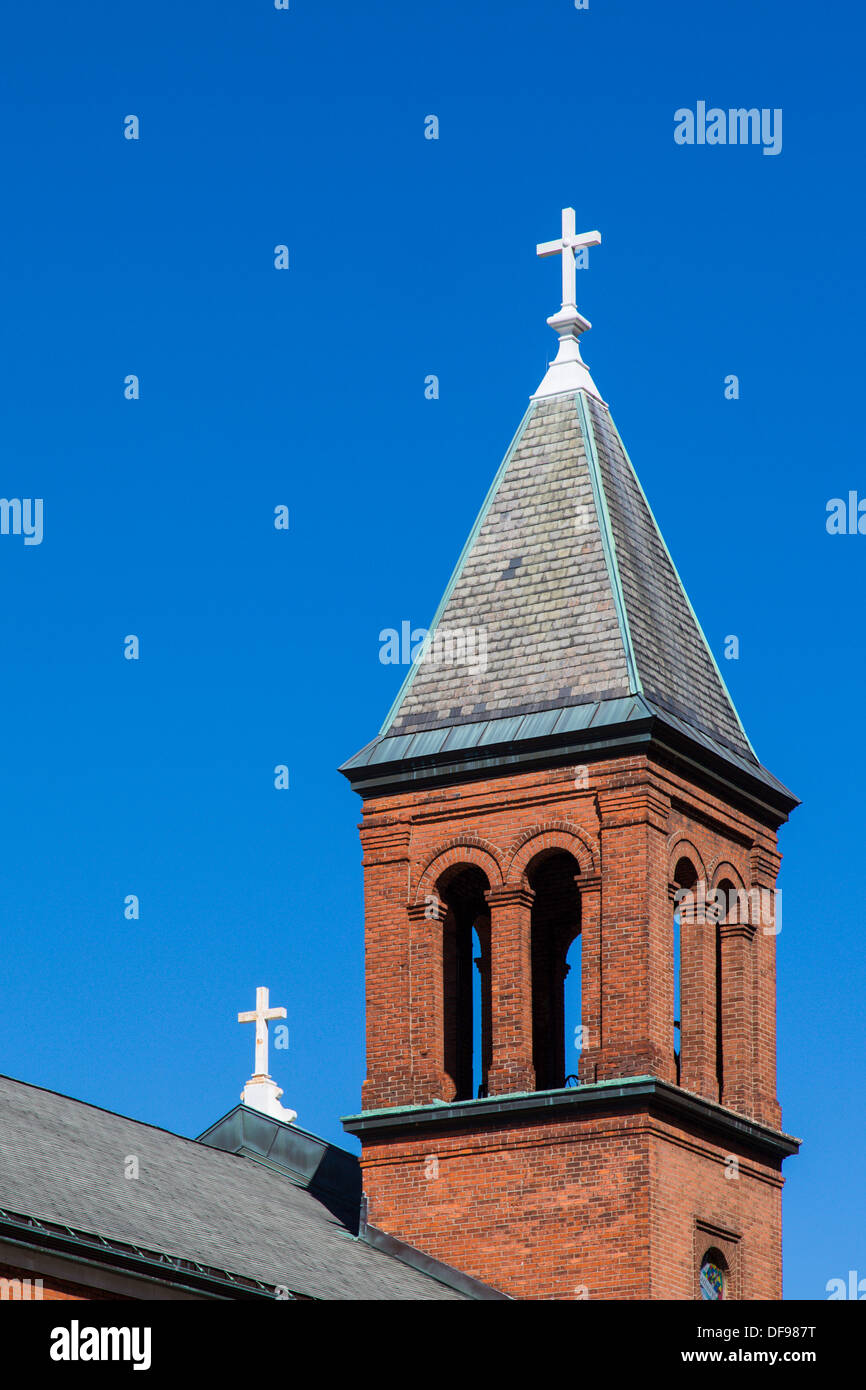 Crosses on steeples of St. Anthony's R C Church in downtown Buffalo New ...