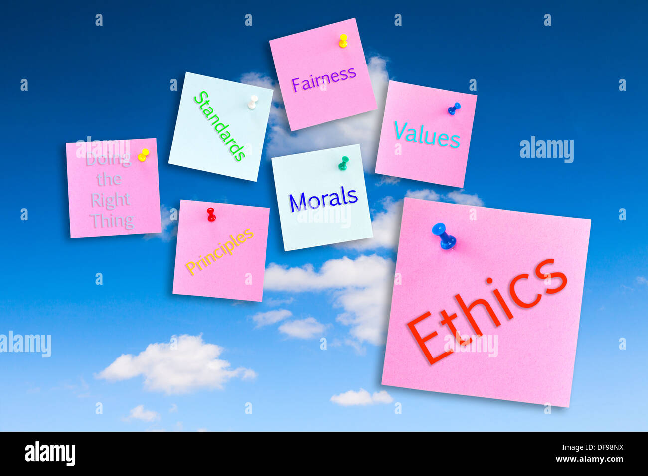 Ethics Concept - notes pinned to a blue sky, ethics,morals,values ...