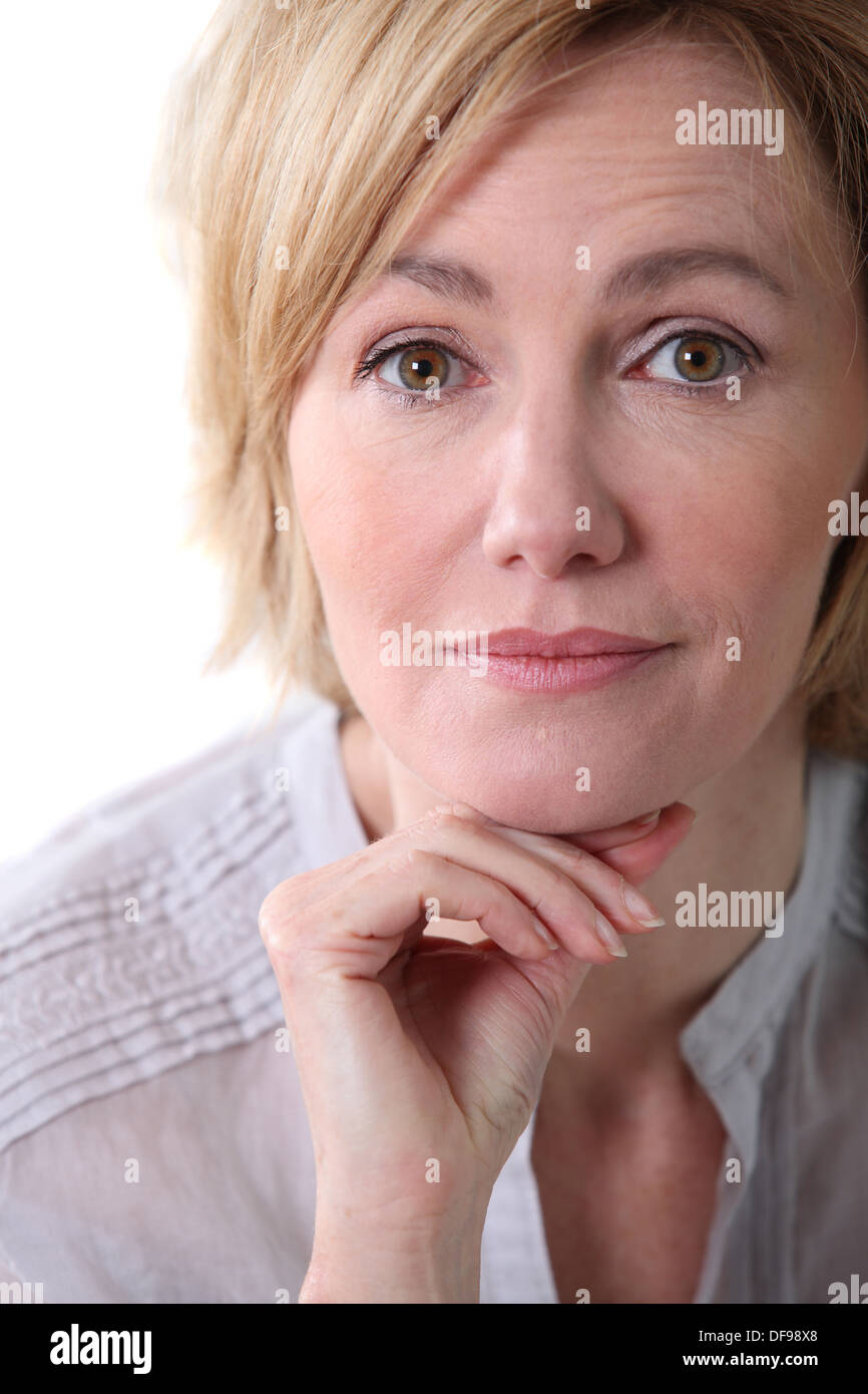 Woman fighting to stay awake Stock Photo - Alamy