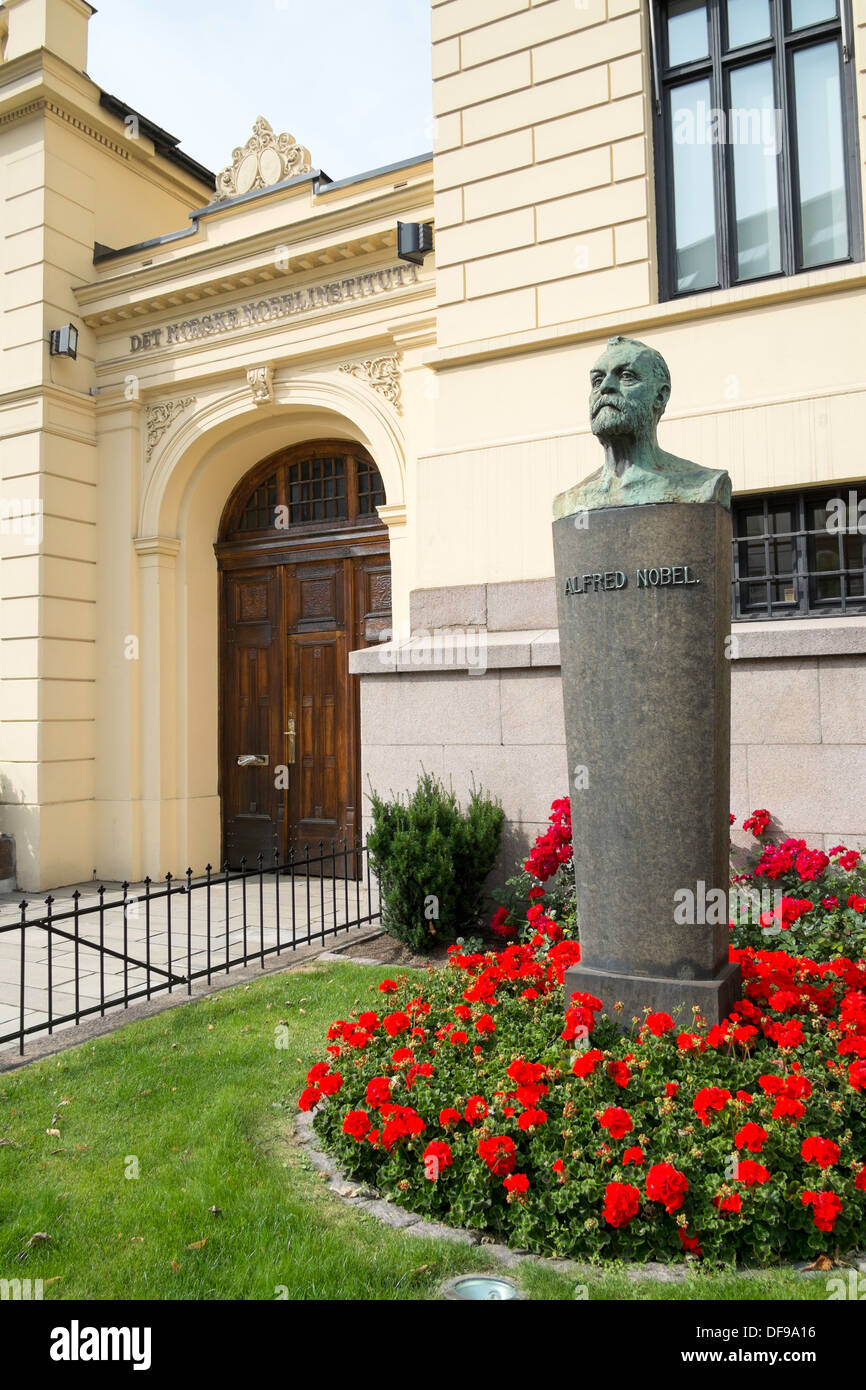 Statue of Alfred Nobel in front of the Nobel Institute, Oslo, Norway ...