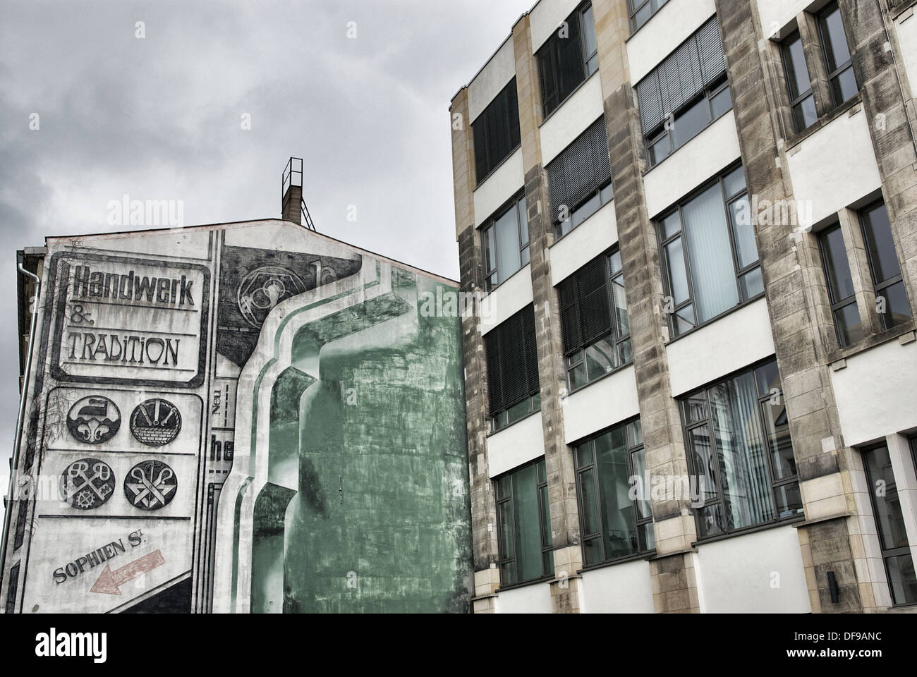 MODERN BUILDING AND OLD DDR BUILDING Stock Photo - Alamy