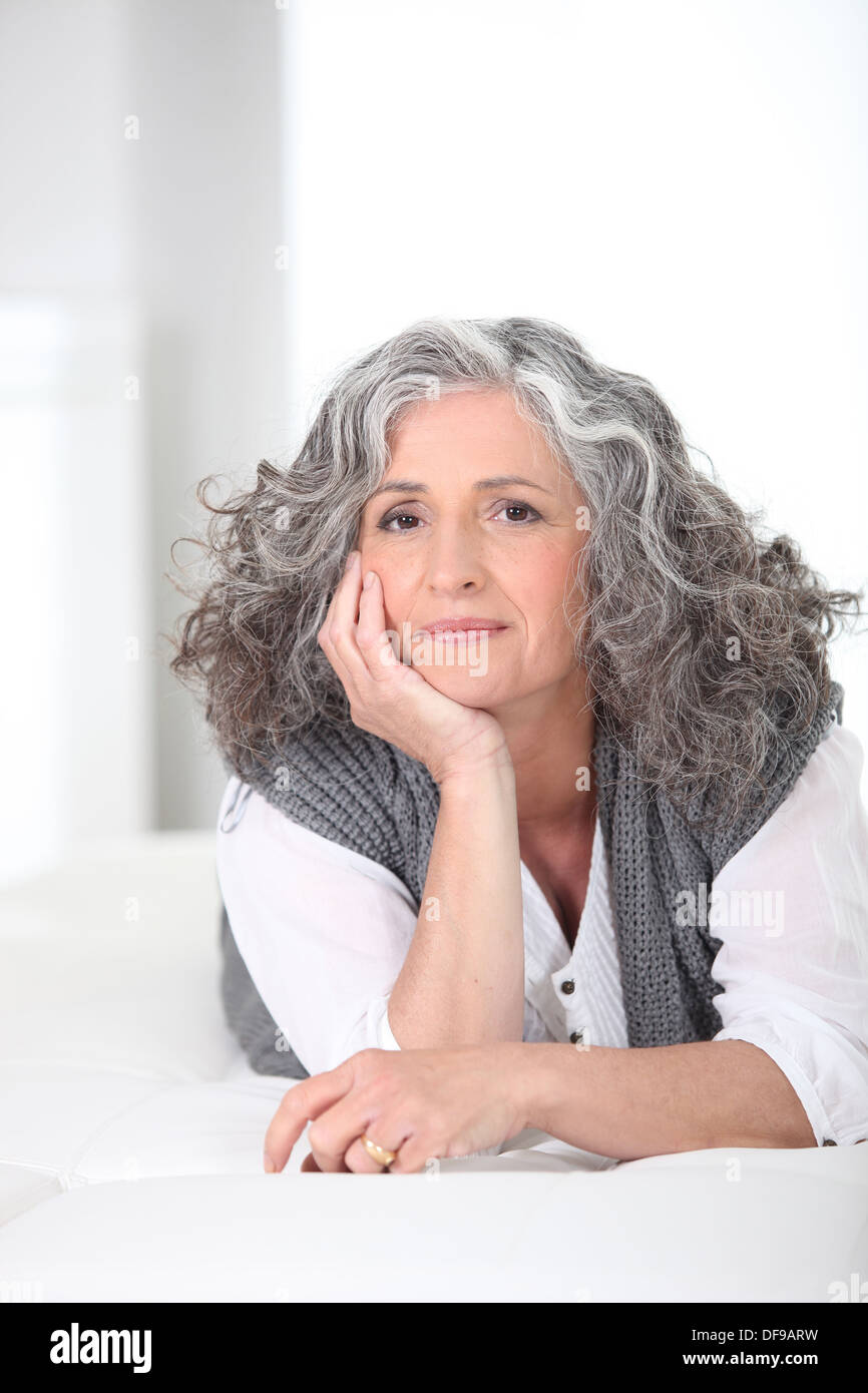 Bored old lady at home Stock Photo - Alamy