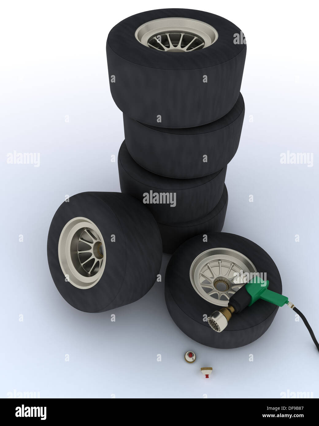 3D render of race car tyres for pit stop Stock Photo - Alamy