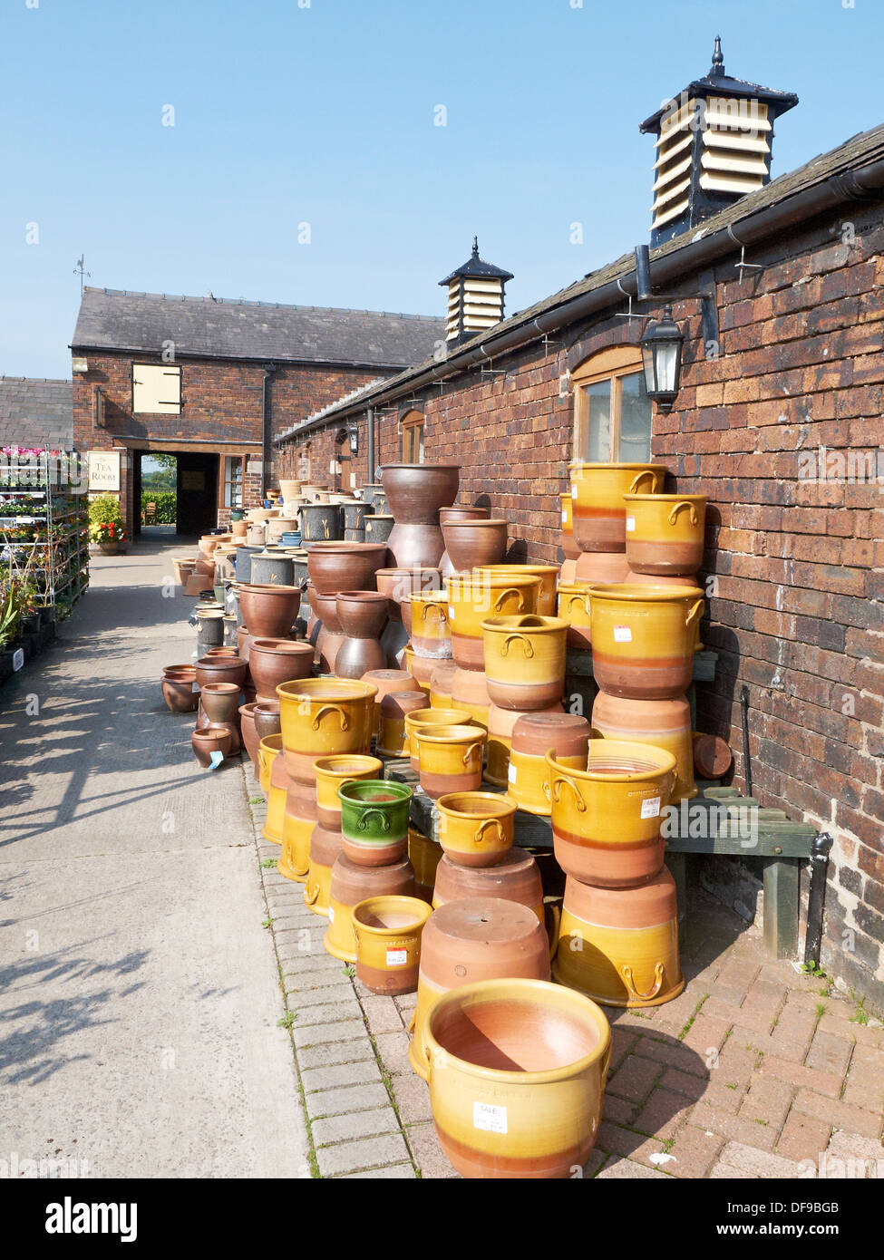 Farm shop cheshire england external outside summer sunny pot plants hi ...