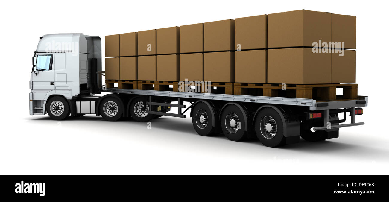 3D Render of HGV Truck Shipping Cardboard Boxes Stock Photo - Alamy