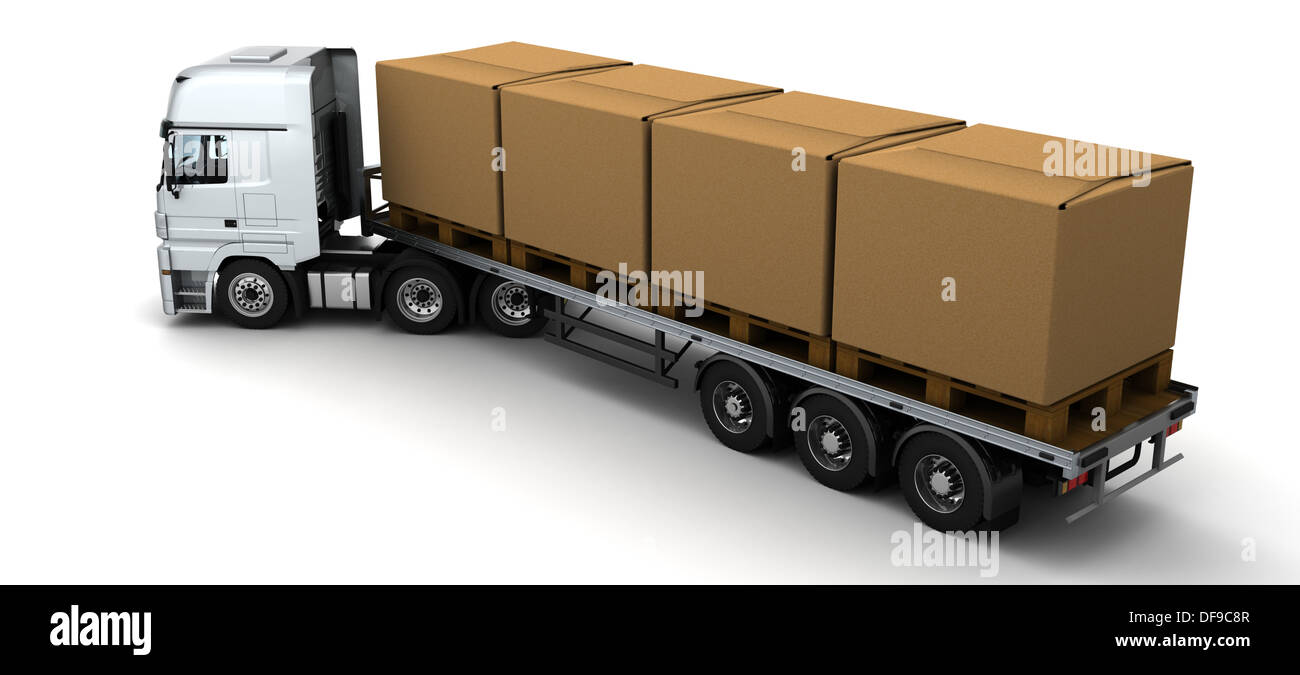 3D Render of HGV Truck Shipping Cardboard Boxes Stock Photo - Alamy