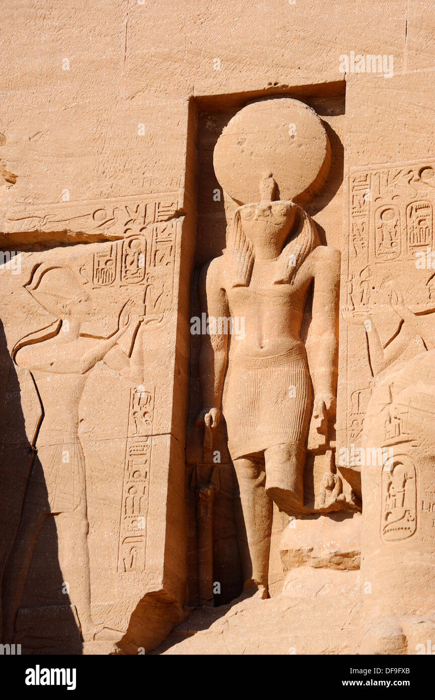Hawk-headed Ra-Harakhte in niche above entrance - Great Temple of ...