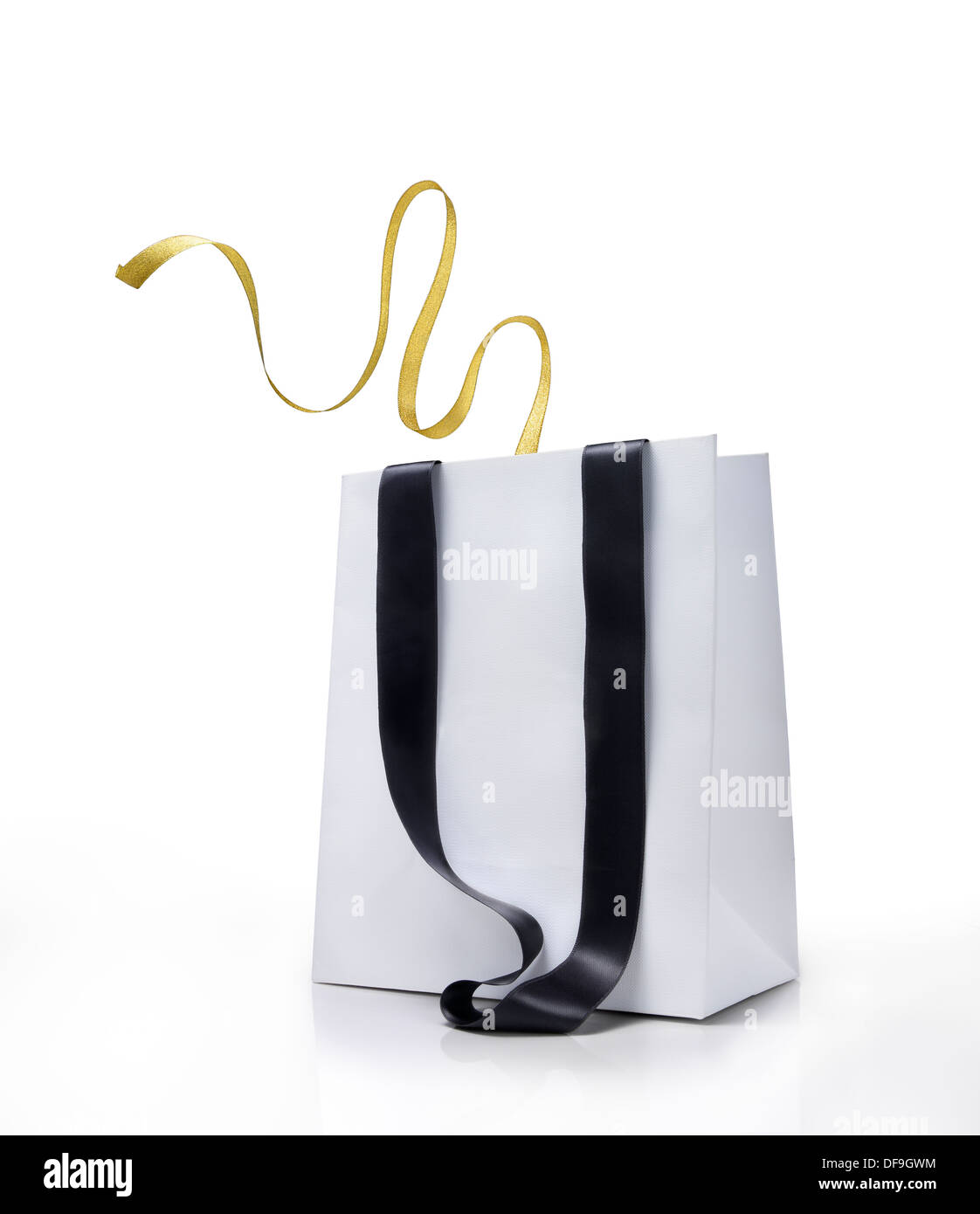 Shopping bag and gift ribbon on white background Stock Photo - Alamy