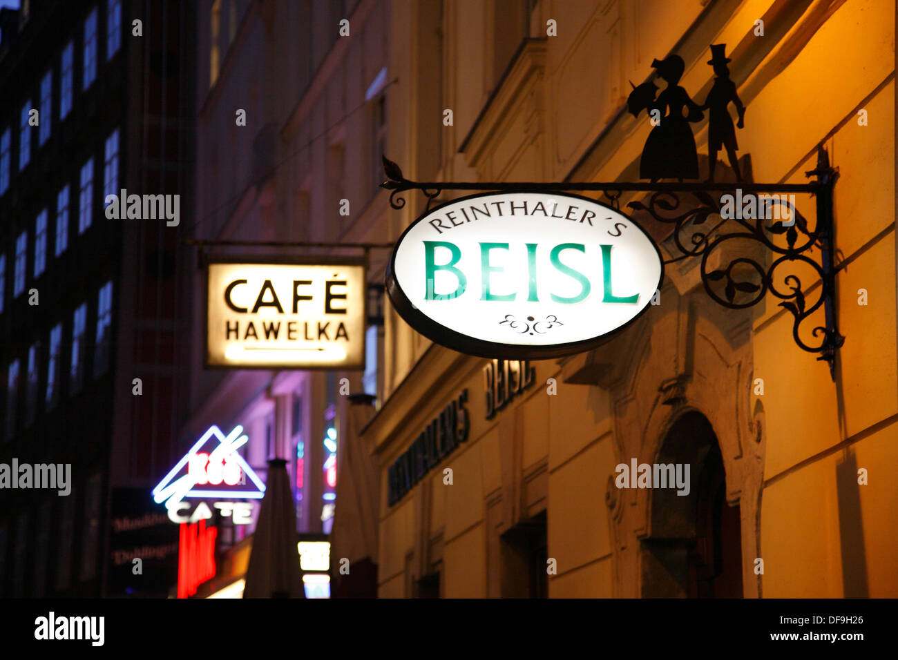 Cafe and restaurant signs, Cafe Hawelka, Vienna, Austria, Europe Stock ...