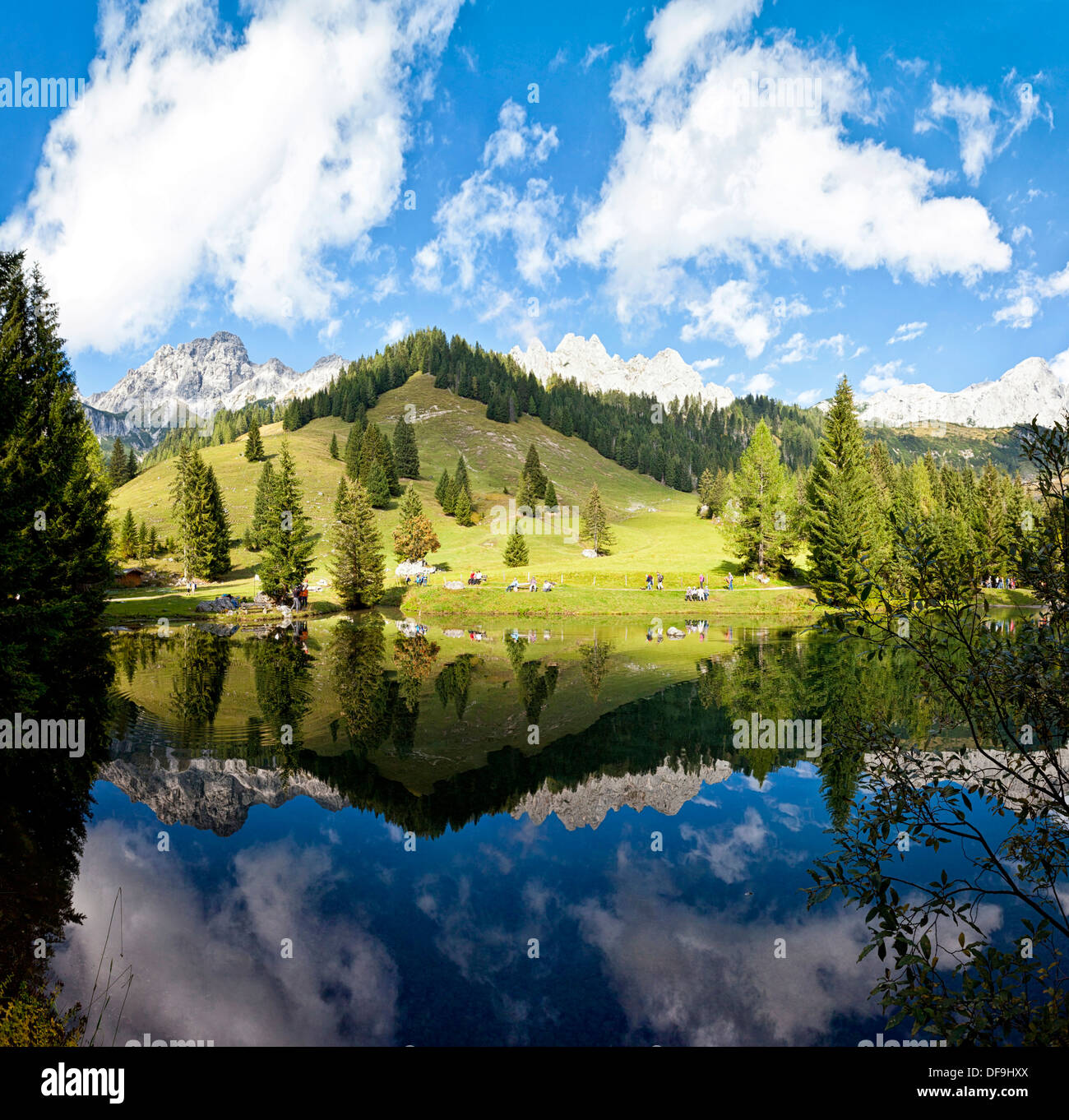 Little alpine lake at the Dachstein mountains in Filzmoos - Austria ...