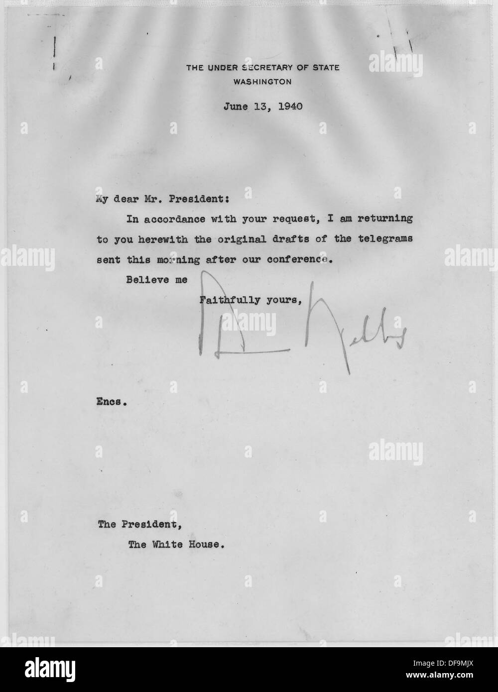 A photograph of Sumner Welles communicating with President Franklin D ...