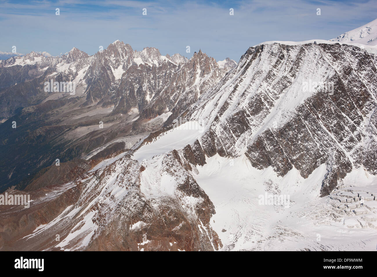 AERIAL VIEW. Aiguille du Goûter (right) with Aiguille Verte in the ...