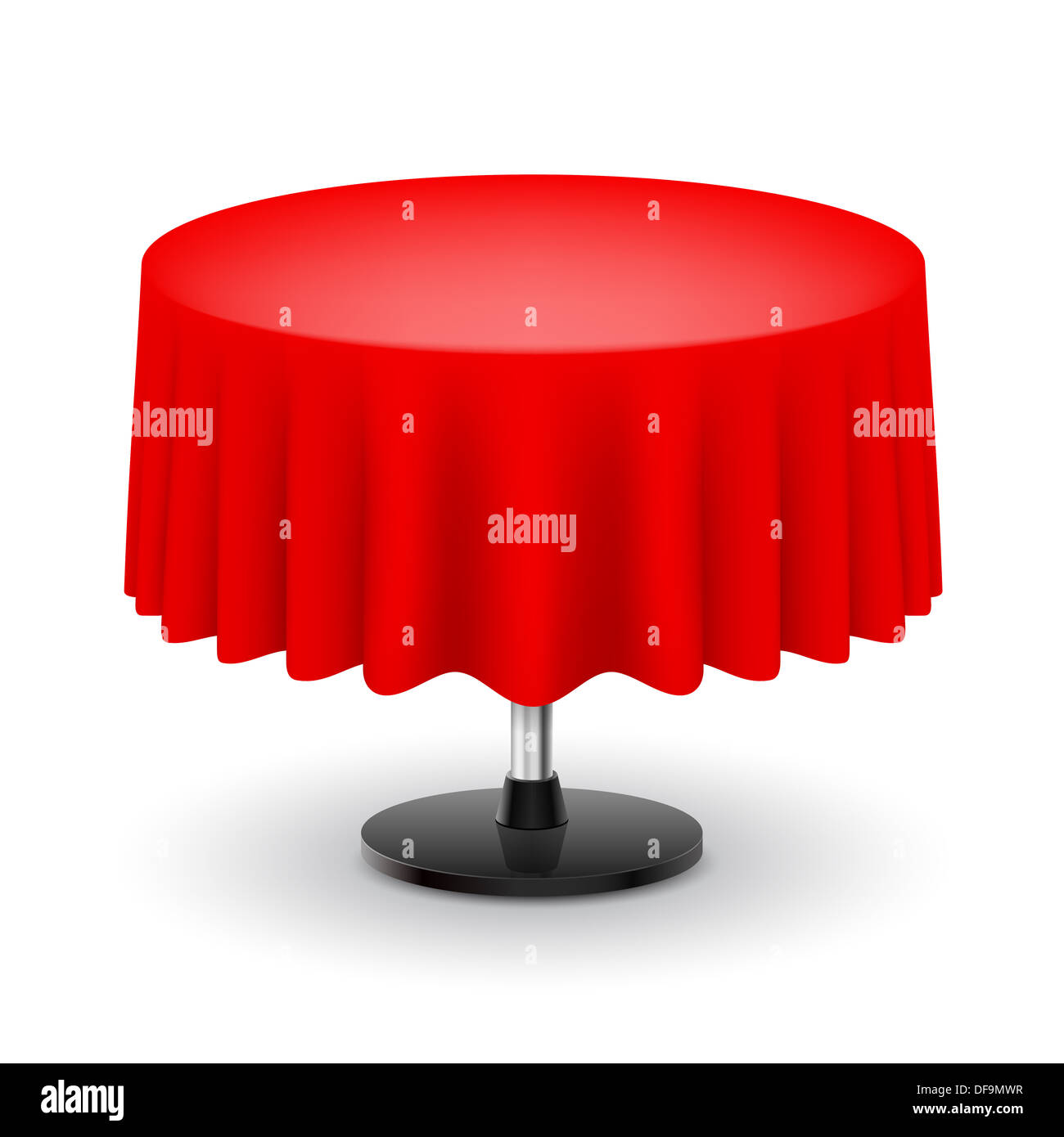 Classic round table with red cloth isolated on white background Stock ...
