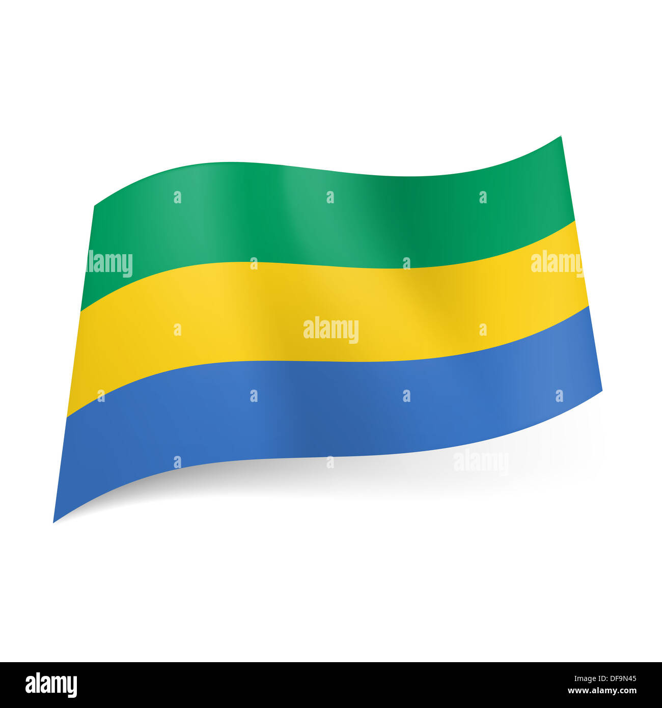 National flag of Gabonese Republic: green, yellow and blue horizontal ...