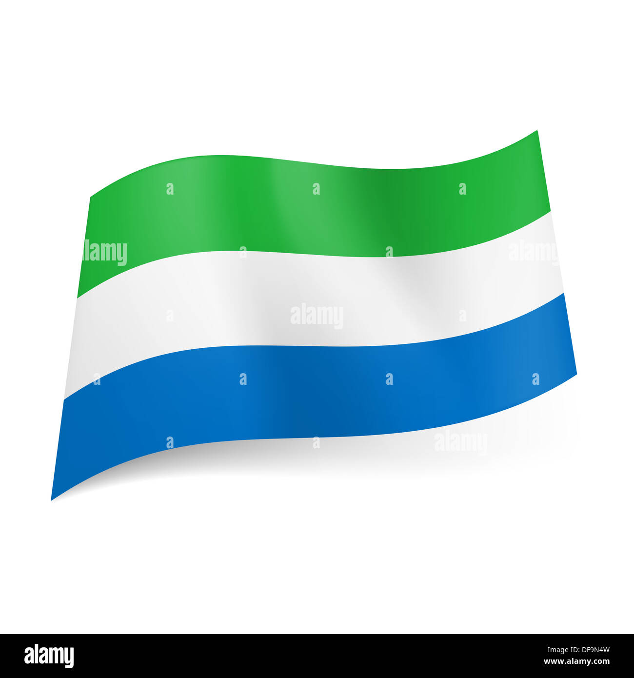 National flag of Sierra Leone: green, white and blue horizontal stripes ...