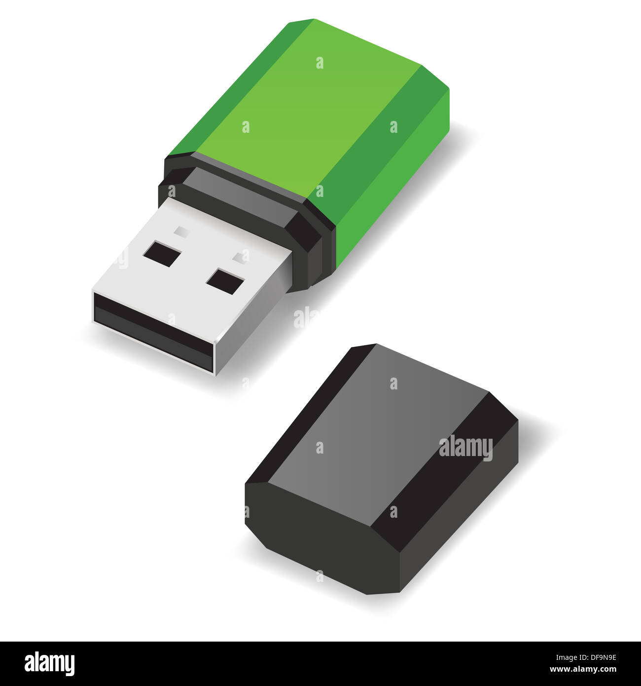 Green USB flash drive with black cap isolated on white Stock Photo - Alamy