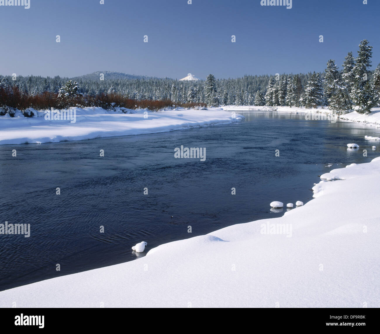 Snow along Deschutes River. Mount Bachelor. Sunriver. Deschutes County ...