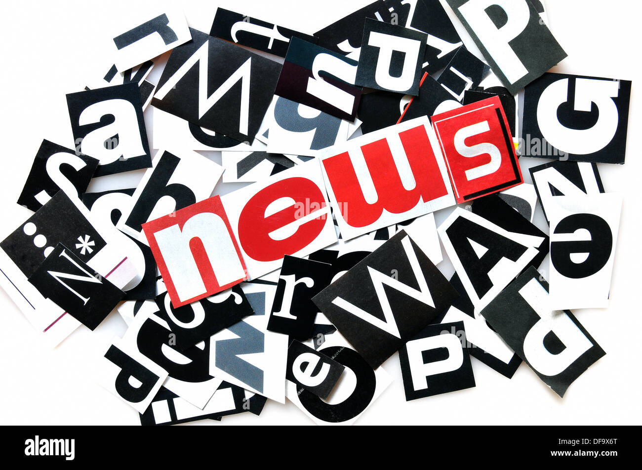 News , red and white newspaper letters Stock Photo - Alamy