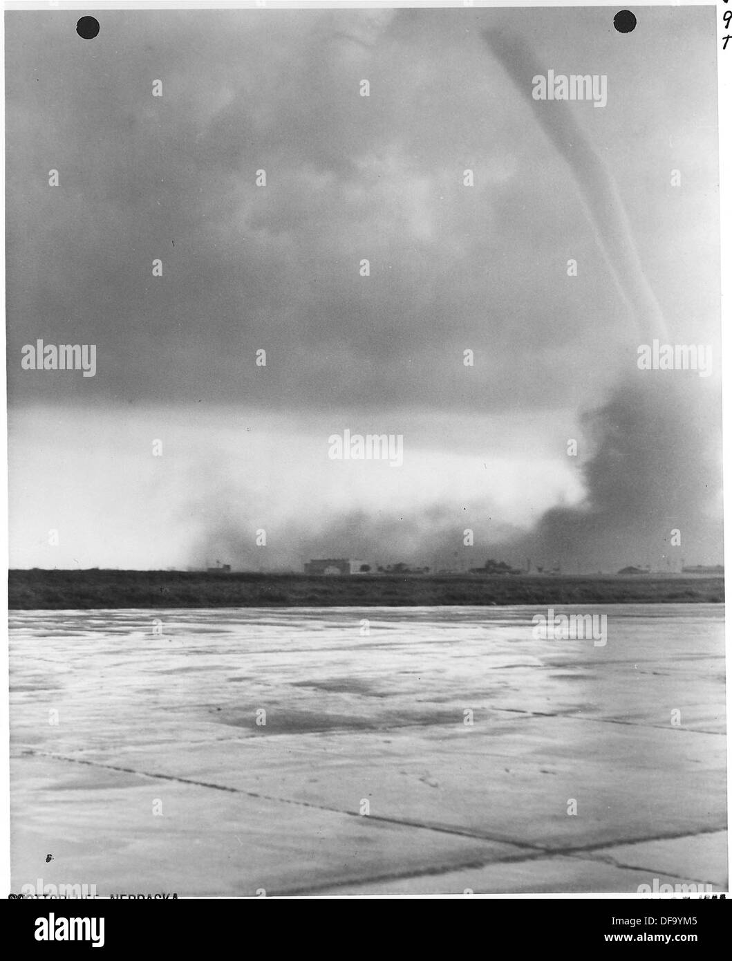 A photograph of a tornado approaching Scottsbluff, Nebraska, with the ...