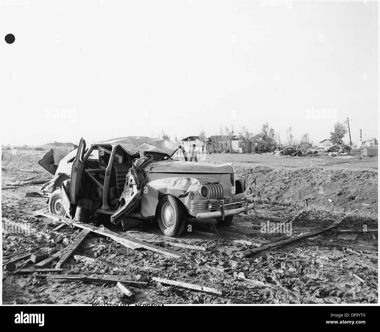 This photograph depicts the aftermath of a tornado in Scottsbluff ...