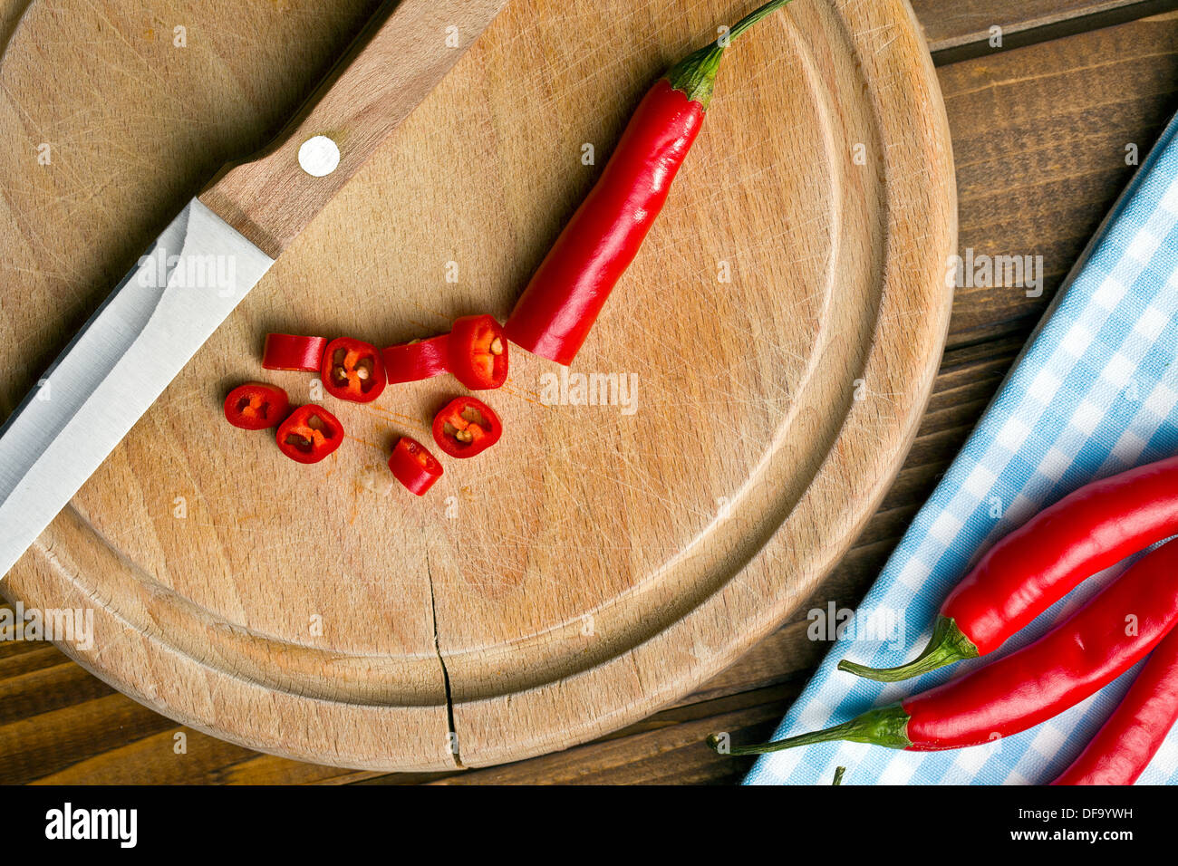 top view of chopped chili pepper on cutting board Stock Photo - Alamy