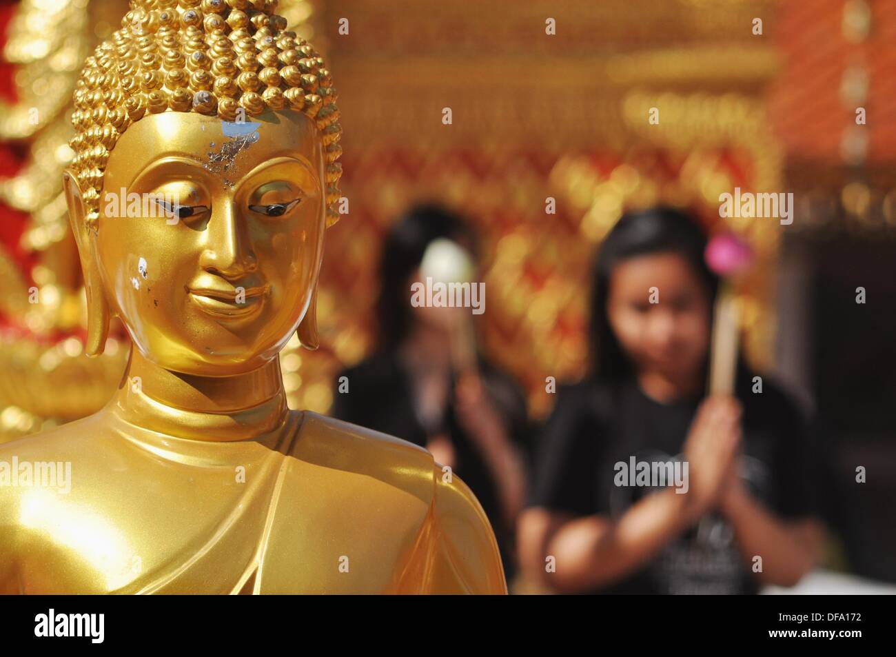 Chiang Mai Thailand People Praying At The Doi Suthep Temple Stock