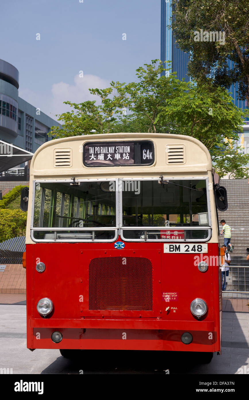 An old Hong Kong bus on display outside the Hong Kong Museum of History ...