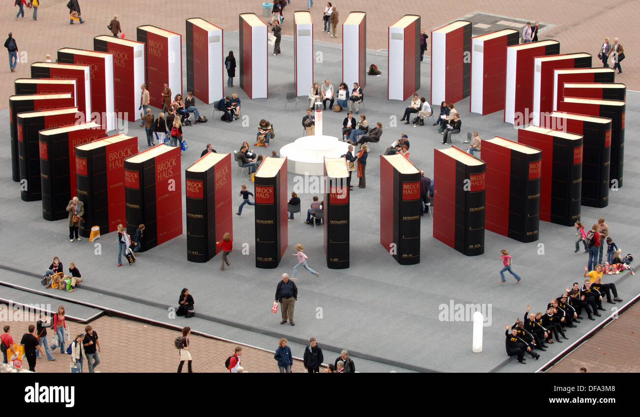 View of an oversized installation of the Brockhaus publishing house on ...