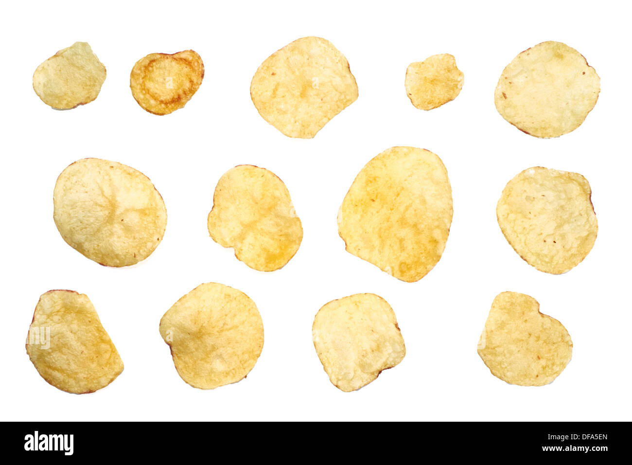 A selection of salted crisps on a white background Stock Photo - Alamy