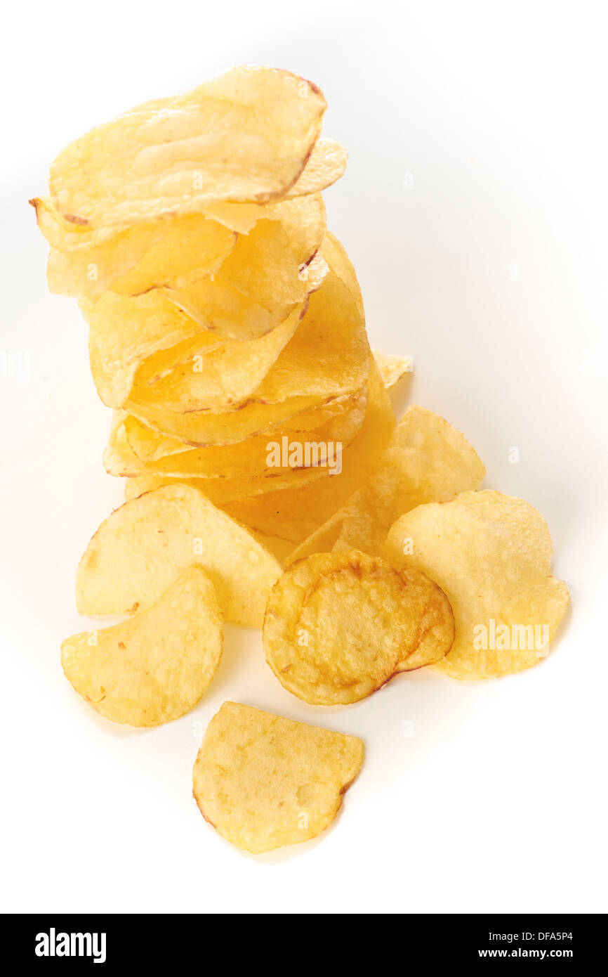 A selection of salted crisps on a white background Stock Photo - Alamy