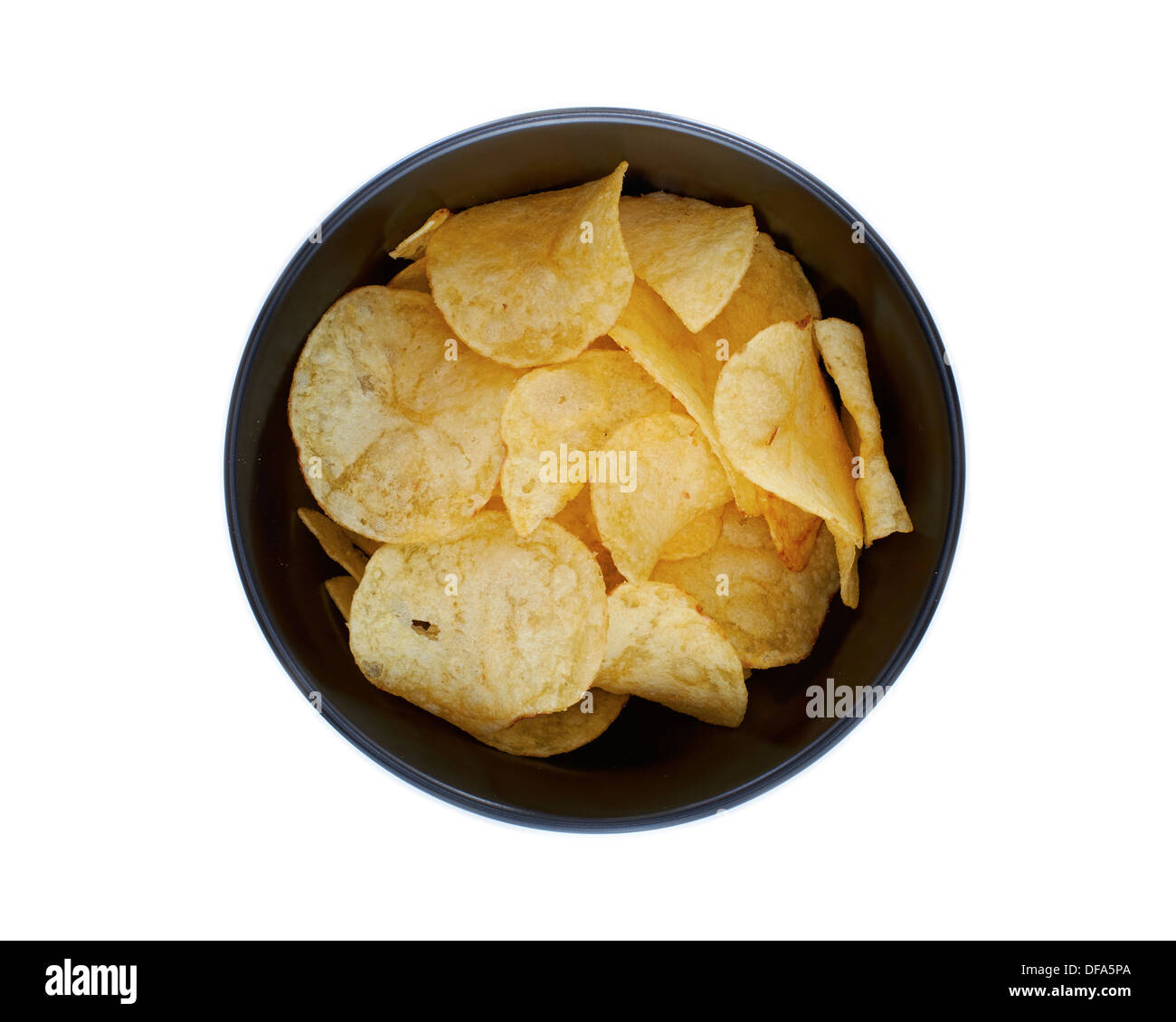 A bowl of salted crisps on a white background Stock Photo - Alamy