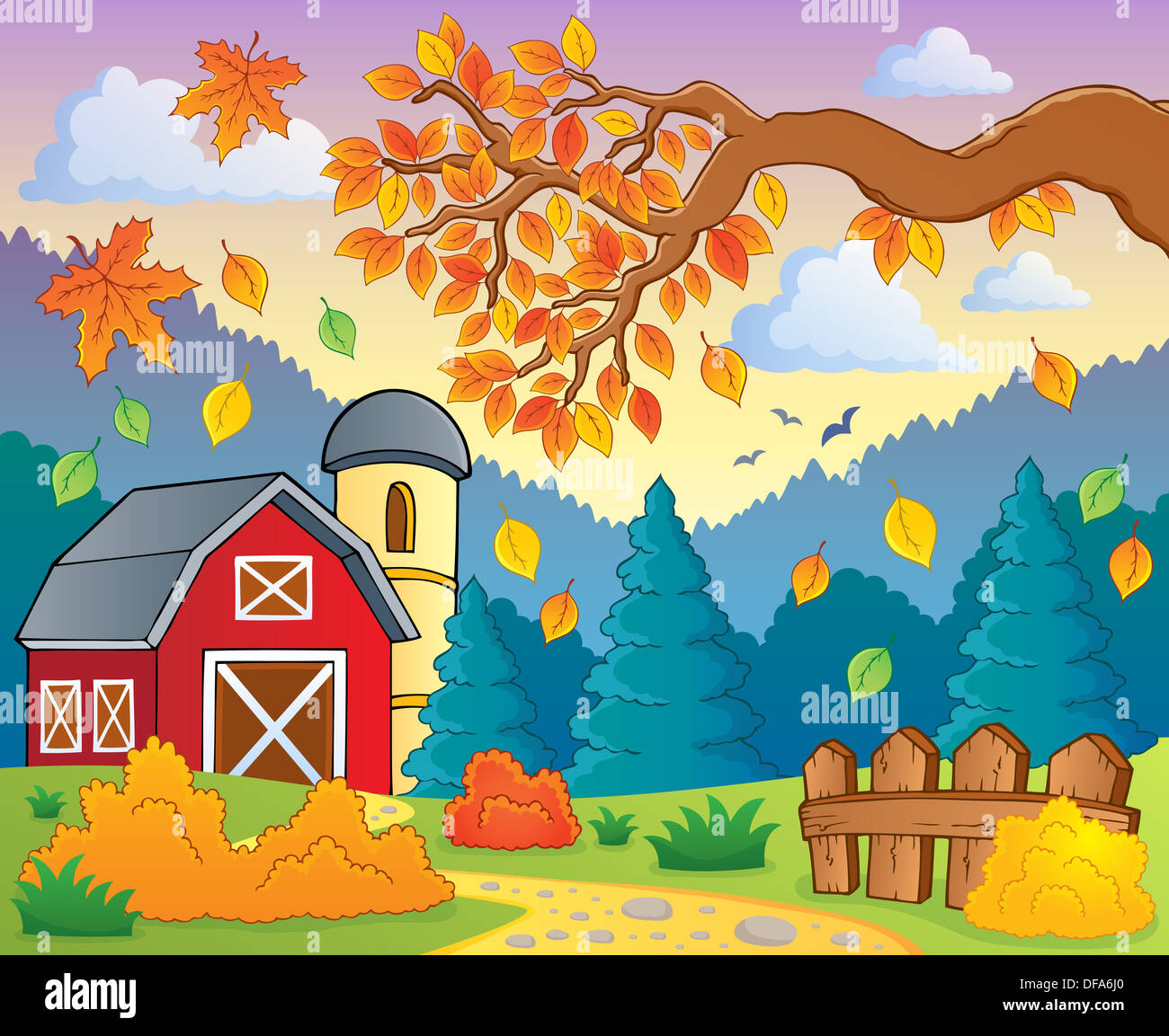 Autumn theme landscape 1 - picture illustration Stock Photo - Alamy