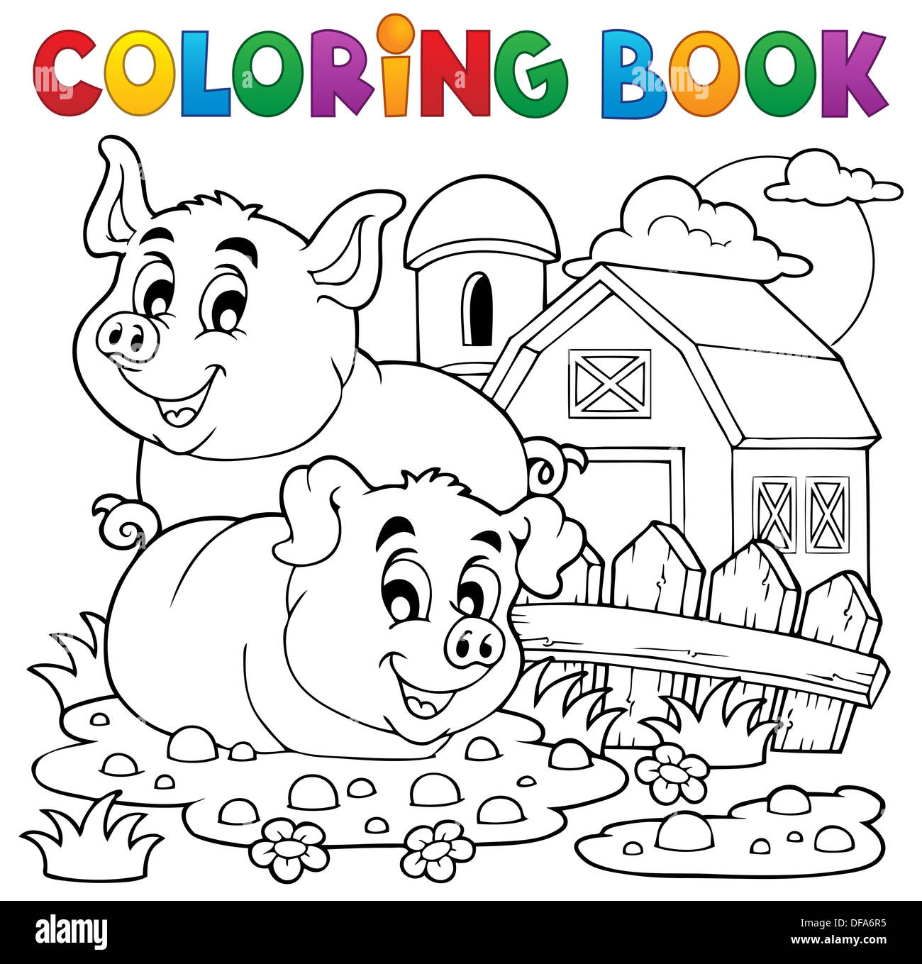 Coloring book pig theme 2 - picture illustration Stock Photo - Alamy