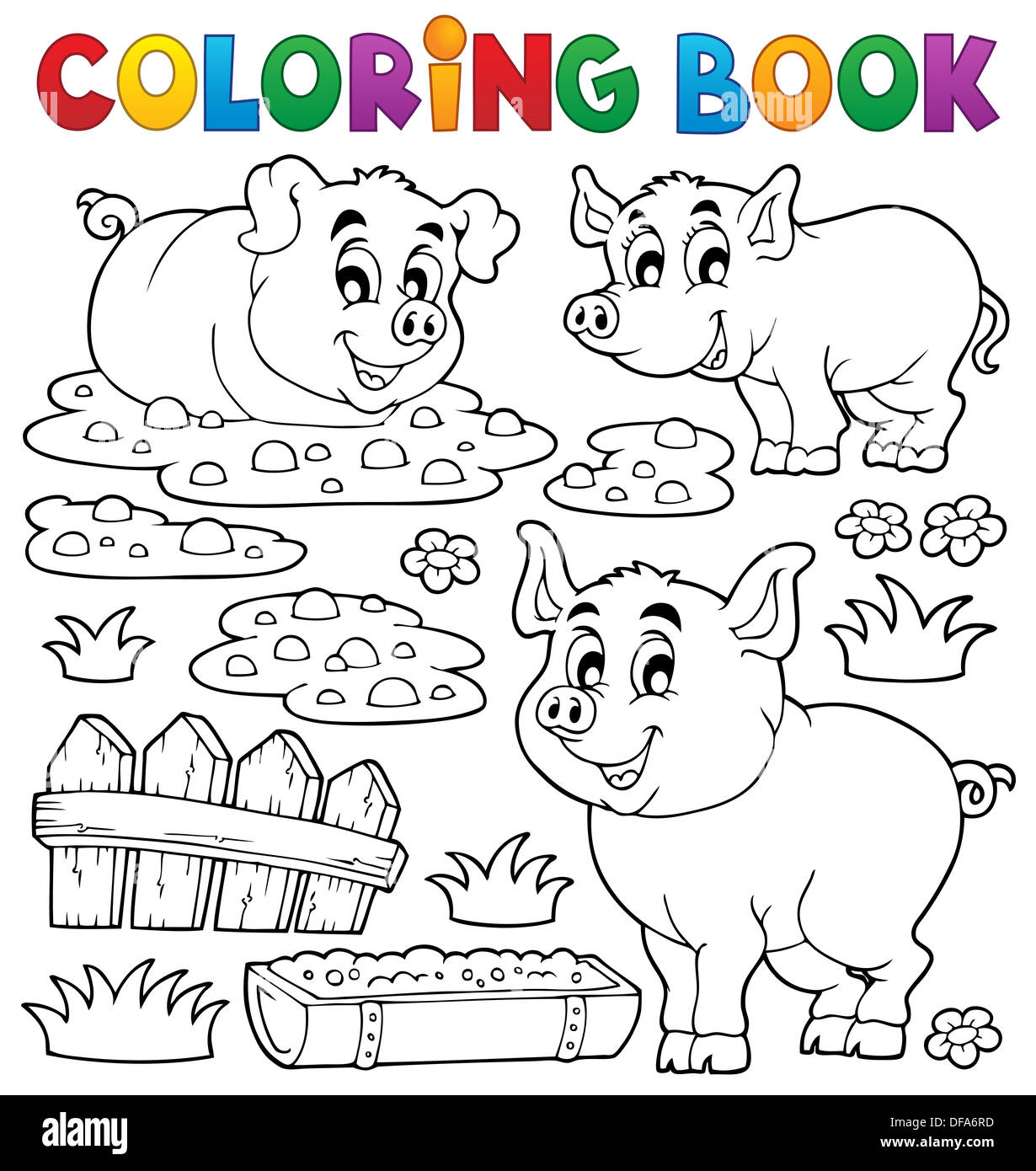Coloring book pig theme 1 - picture illustration Stock Photo - Alamy