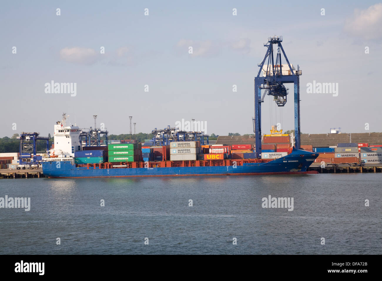 Felixstowe Port Suffolk East Anglia Container ship loaded with ...