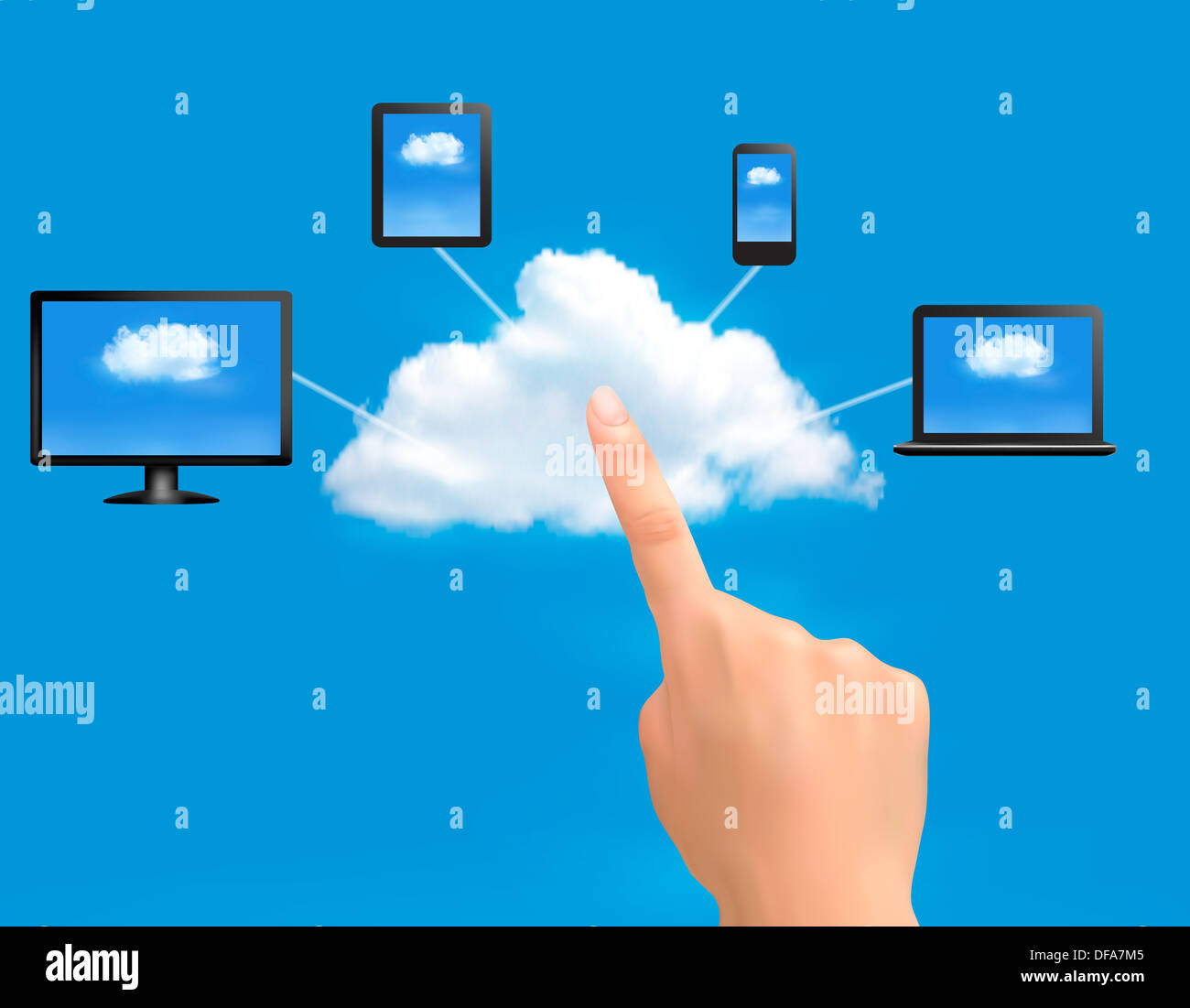 Cloud Computing concept background with hand. Vector illustration Stock ...