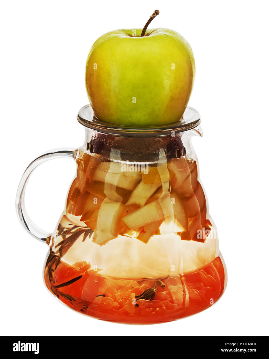 Fruity apple tea in teapot isolated on white background. Closeup Stock ...