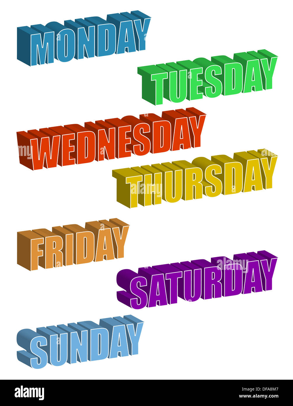 text. Days of the Week isolated over a white background / Days of the ...